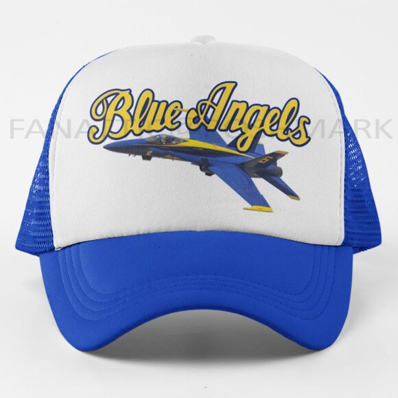 Accessories | New Blue Angels Script Wordmark Jet Foam Trucker Mesh ...